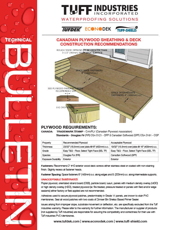 Tufdek™ Vinyl Waterproof Decking Drawings and Spec PDFs